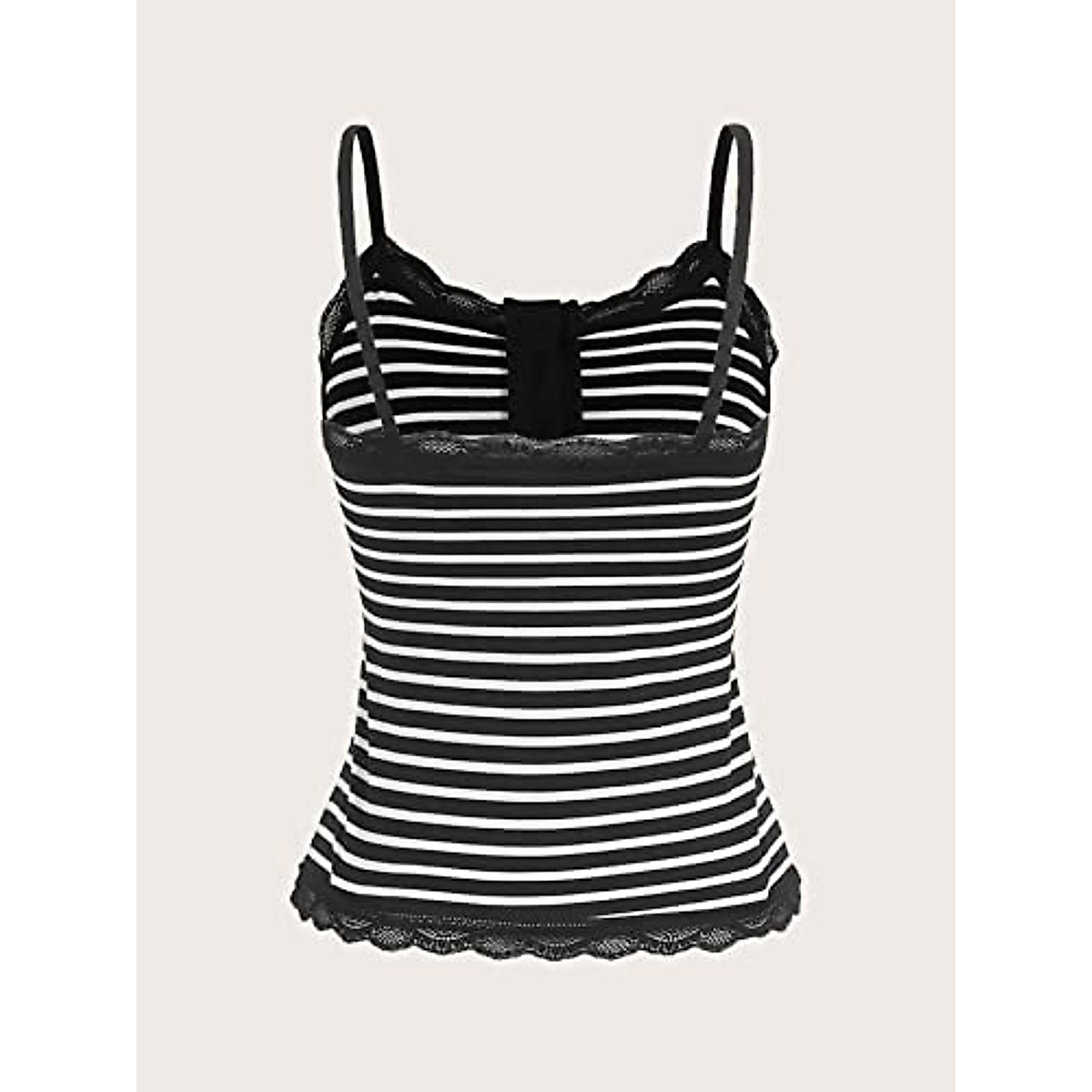 SOLY HUX Women's Contrast Lace Spaghetti Strap Cami Crop Tops Casual Camisole Black and White S