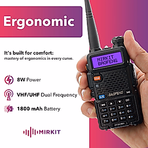Mirkit Baofeng UV-5R MK4 8W Max Power 2024 Two Way Radio VHF/UHF 144-148/420-450 mhz Ham Radio with 1800 mAh Baofeng Battery, Mirkit Software & Lanyard for Walkie Talkie