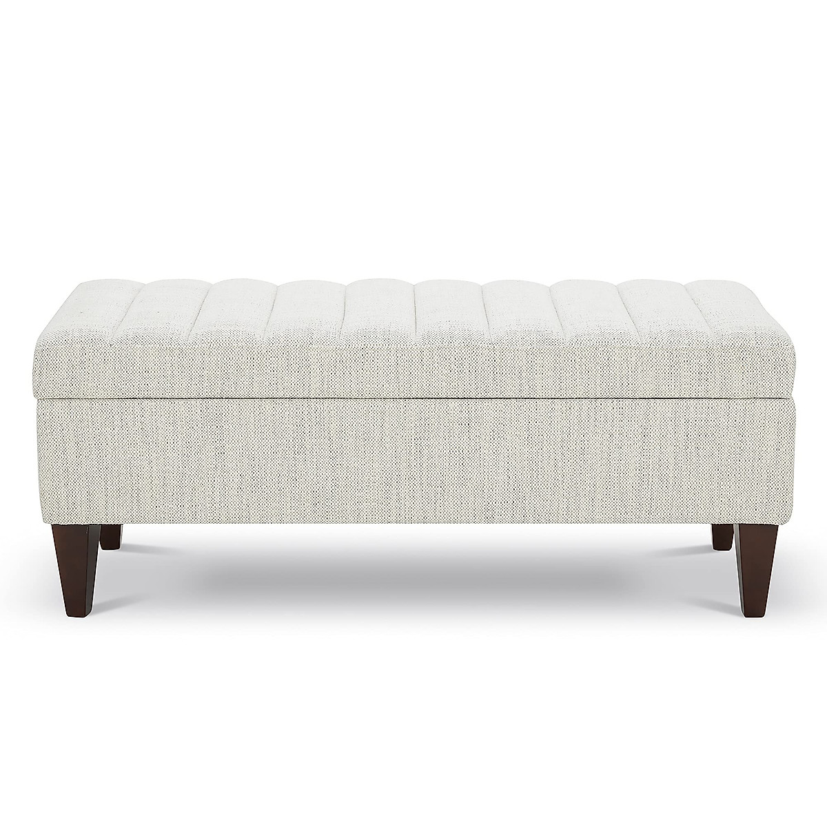 CHITA Channel Tufted Storage Ottoman Bench, Square Fabric Ottoman with Storage for Living Room Bed, Ivory