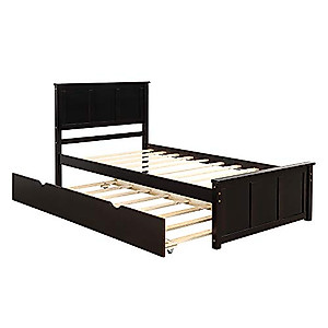 Harper & Bright Designs Twin Bed Frame with Trundle, Kids Platform Twin Bed with Pull Out Trundle,Solid Wood, No Box Spring Needed