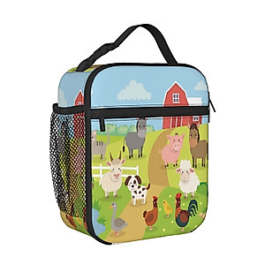 KiuLoam Insulated Lunch Box Farm Animals Cow Pig Sheep Reusable Lunch Bag With Shoulder Strap For Women/Men/Girls/Boys Lunchbox Meal Tote Bag