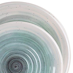 Elama Lightweight Dinnerware Set, 12 Piece, White and Light Blue