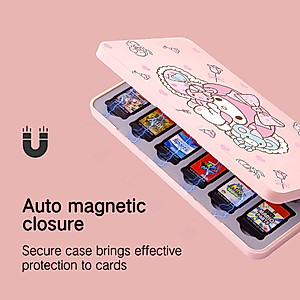 PERFECTSIGHT Cute Game Card Case Compatible with Nintendo Switch/Switch Lite/OLED, 24 Game Holder Cartridge Case for Game Cards and 48 SD Cards, Kawaii Portable Game Storage Case Box - Rose Rabbit