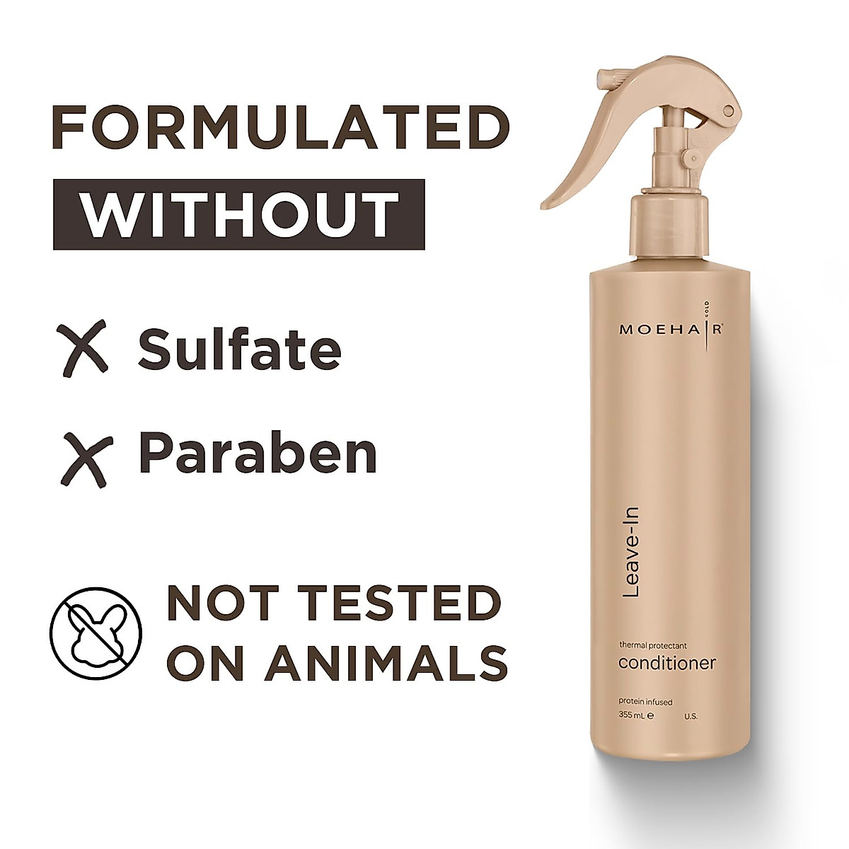 MOEHAIR Leave-in Conditioner (12 Fl. Oz.) | Infused with Proteins and Argan Oil | Curly Hair Detangler Spray For Women & Men | Hair Softener | Breakage and Split End Repair | Sulfate and Paraben Free