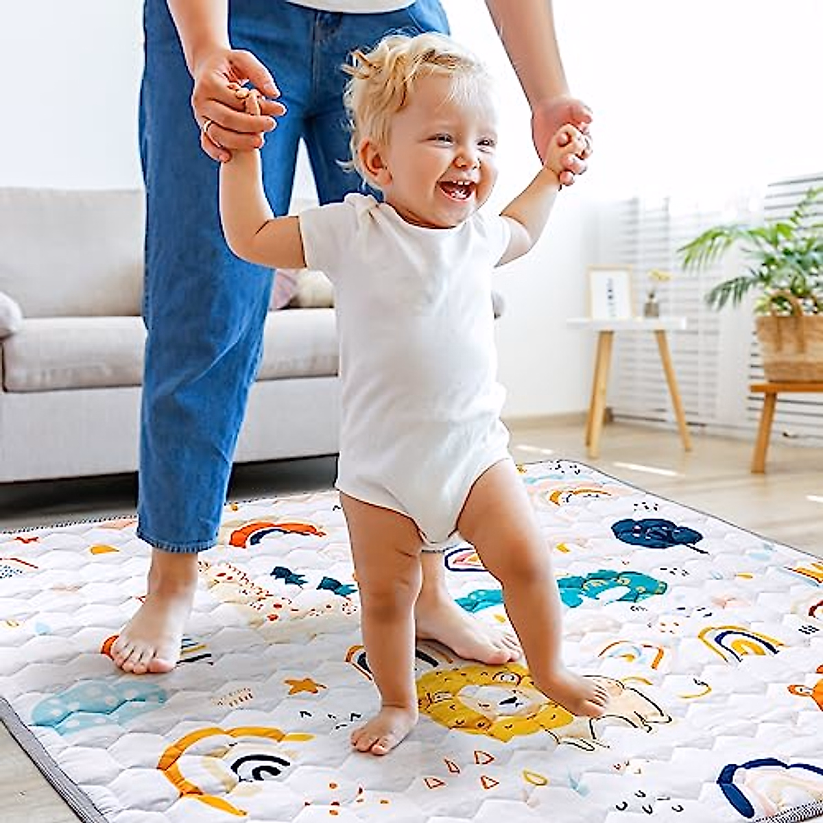 Entserk Portable Baby Play Mat 43" X 43,One-Piece Washable Crawling Mat,Non-Slip Foldable Playpen Mat for Kids,Baby Playmat Floor Mat for Infants, Babies, Toddlers, Forest Party