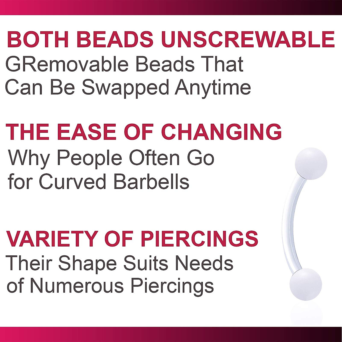 bodyjewellery 16g 16 gauge 3/8 10mm acrylic eyebrow lip ear tragus rings curved curve barbell straight bar white lot AIKG Piercing 4Pcs