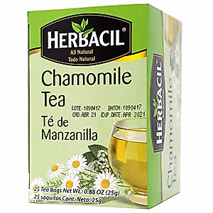 Herbacil Chamomile Tea, Made with Chamomile Flowers, Caffeine-Free, 3-pack of 25 bags per box (75 Tea Bags)