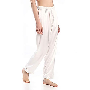 Wantschun Womens Satin Silk Sleepwear Long Pajamas Pants Nightwear Loungewear Pj Bottoms Trousers White US Size XL