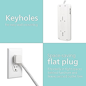 Philips EZFit 6-Outlet Surge Protector Power Strip, 8 Ft Braided Extension Cord, Widely Spaced Outlets, 1080 Joules, Flat Plug, for Home Office Dorm Essentials, White, SPC6066WB/37