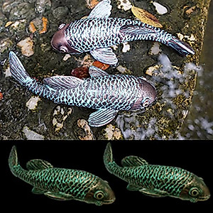 Garden Sculptures & Statues,Koi Fish Decor,Garden Fish Art,Set of 2 Antique Ceramic Koi Fish Yard Art Decor,Glowing Garden Fish at Night,for Outdoors,Patio,Yard,Lawn,Pond,Home Decoration (Bronz)