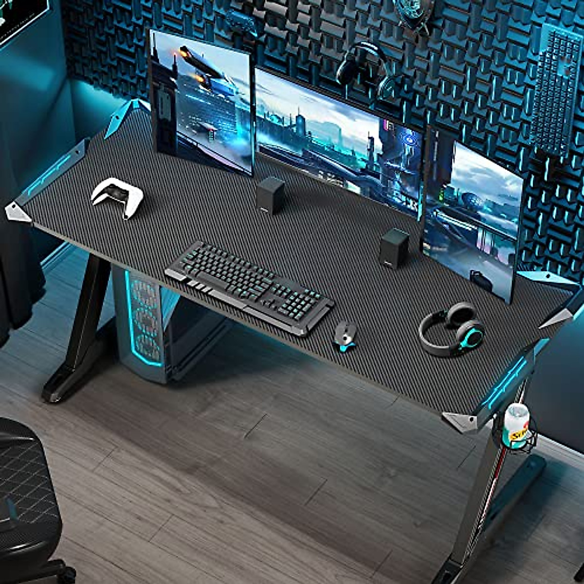 EUREKA ERGONOMIC Z60 Gaming Desk with Led Lights, 60 Inch Large RGB Gaming Computer & Height Adjustable Mouse & Keyboard Tray Under Desk, 28x10'' Large Slide Out Swivel Tilt Computer Keyboard Drawer