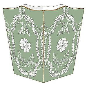 Marye-Kelley- Sage Provencial Wastepaper Basket, Wood Wastepaper Basket, Decoupage, Handmade, Made in The USA