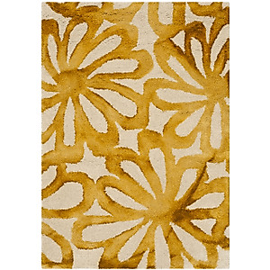SAFAVIEH Dip Dye Collection 2' x 3' Beige / Gold DDY527M Handmade Floral Watercolor Premium Wool Accent Rug