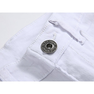 Boy's White Slim Fit Skinny Jeans Ripped Elastic Waist Pants with Zipper for Kids,White,14 Slim