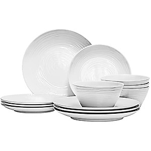 Parhoma White Melamine Plastic Home Dinnerware Set, 12-Piece Service for 4