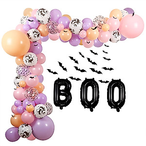 Halloween Balloon Arch Garland Kit, 122Pcs Pink Purple Ghost Halloween Balloons Arch with Wall Stickers Halloween Decorations for Halloween Baby Shower Decorations Halloween Day Decorations