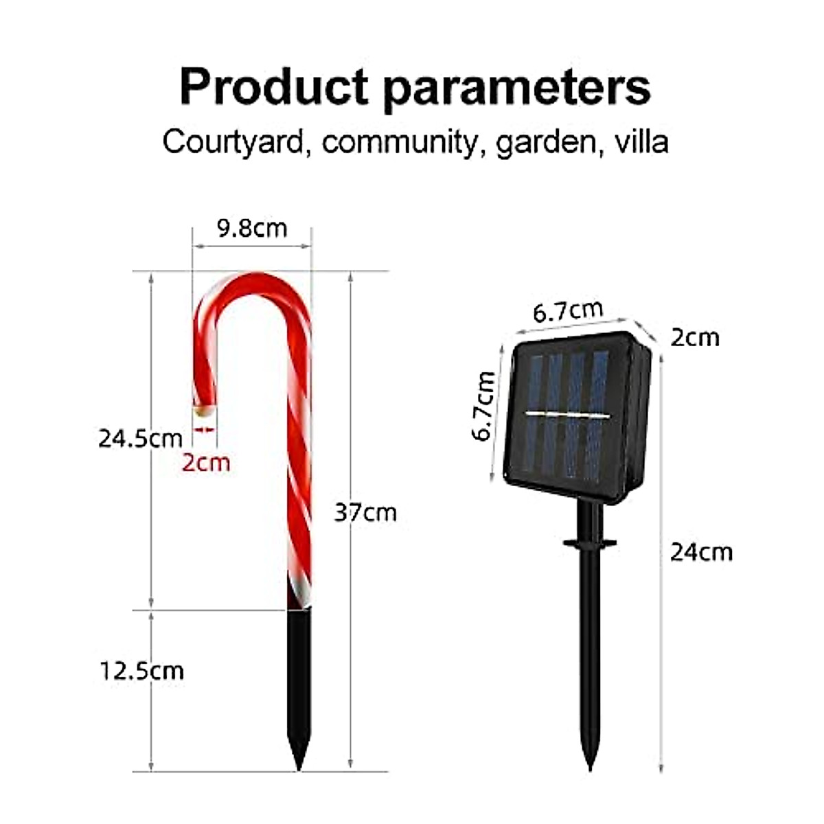 SEEROOTOYS Cane Lights 10 Piece Candy Canes Outdoor Decorations 14.5 Inch Festive Solar Crutches Lights Red LED Lights Pathway Markers Outdoor Garden Stake Lights Wedding Party Decor