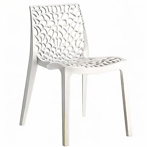 UpOn Gruvyer Indoor Outdoor Dining Chairs, from Italy, Stackable, Strong - Brilliant White (2 Chairs)