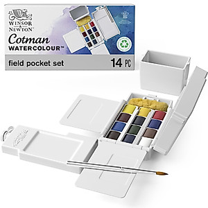 Winsor & Newton 390639 Cotman Water Colour Paint Field Box Set, Set of 12, Half Pans