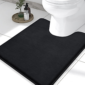 smiry Memory Foam U-Shaped Toilet Bathroom Rugs, Extra Soft Absorbent Non-Slip Contoured Rugs, Machine Washable Contour Bath Mats for Bathroom Toilet, 24" x 20", Black