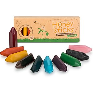 Honeysticks Triangular Crayons (10 Pack) - 100% Pure Beeswax, Food Grade Colors, Non Toxic Crayons for Baby, Toddlers ages 1-3,2-4, Triangle Shape for Pencil Grip Development. Handmade in New Zealand