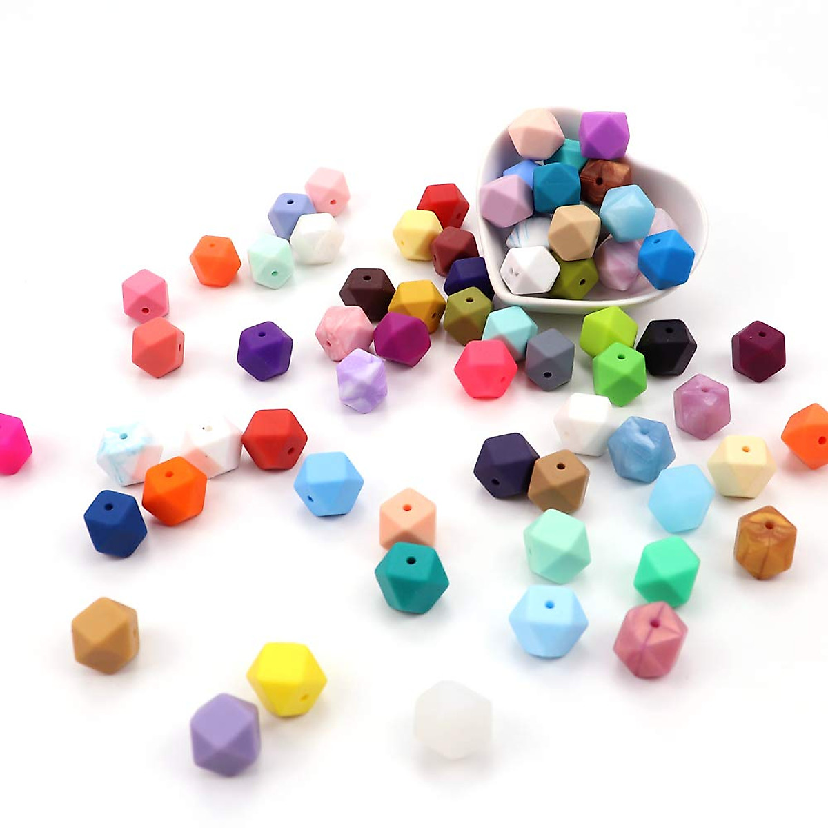 60Pcs Hexagon Silicone Beads 14mm for DIY Bracelet Necklace Women Jewelry Makeing Soft Colorful Loose Beads Handmade Supplies 62 Colors