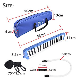 Key Mouth Piano Melodica ABS Keyboard Musical Accordions Instrument with Carrying Bag Strap Mouthpiece Portable Blowpipe & Blowpipe Student Class Harmonica with Bag Adults Gift (37 Keys, Blue)