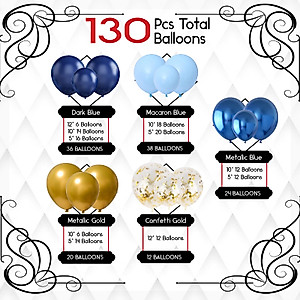 Archloon Blue Balloon Arch Kit, 134pcs Blue Balloon Garland Kit with Metallic, Macaron blue Balloons and Gold Confetti Balloons Arch Kit for Birthday, Wedding, Bridal and Baby Shower.
