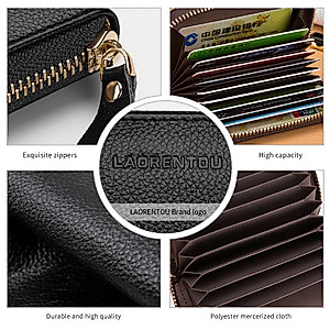 LAORENTOU Men Wallet Genuine Leather Card Holder for Male Brand Business Driver License Credit Card Case Holder (Black)