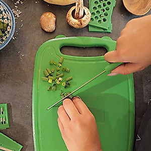 Kitchen Cutting Board with 9-in-1 Multi-Functionality from Rice Husk – Durable, Collapsible, Space Saving Chopping Board that Slices, Dices and Strains – Complete with Knife Set and Dishwasher Safe