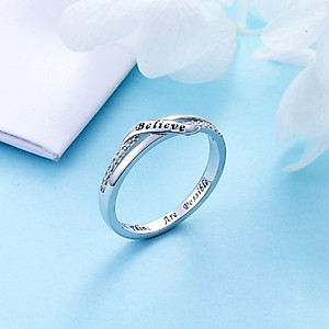 DAOCHONG Inspirational Jewelry Sterling Silver Engraved Believe All Things are Possible Band Ring for Women Girlfriend, Size 9