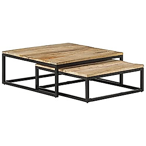 QJBSAVVA Nesting Coffee Tables 2 pcs Solid Mango Wood,Bedside Tables Side Tables End Tables Entrance Tables Suitable for Meeting Rooms, Reception Rooms, Offices