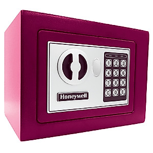 Honeywell Safes & Door Locks - Bolt Down Small Safe Box with Digital Lock for Home - Steel Security Electronic Lock Box - Cabinet & Door Design Safe with 2 Keys - 0.17-Cubic Feet - Pink - 5005P
