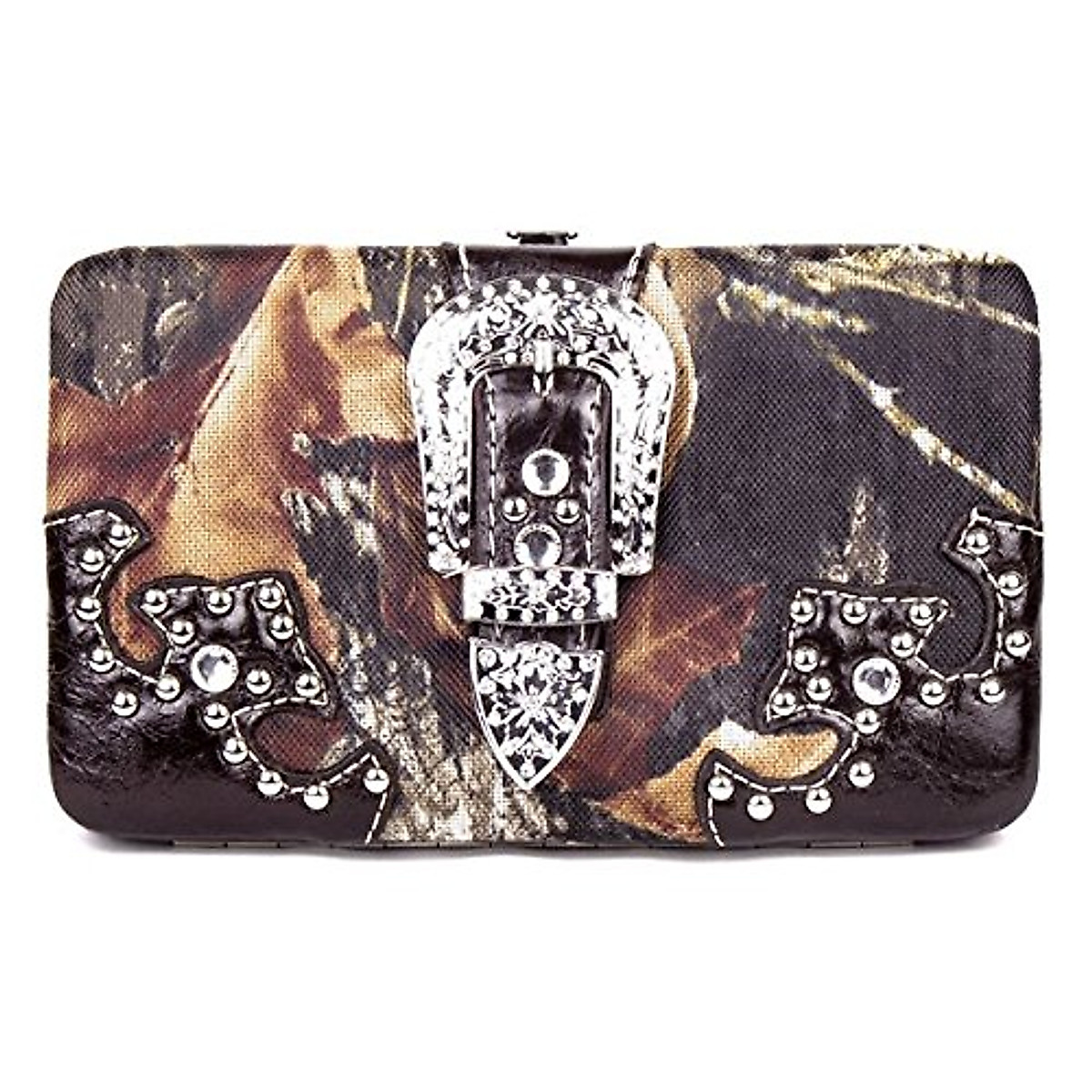 GoCowGirl Large Western Concealed Carry Weapon Purse Camouflage Camo Belt Buckle Handbag Matching Wallet (Brown)