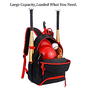 Baseball Bag Softball Bag, Baseball Backpack for Youth Boys and Adult, Bat Bag with Shoes Compartment & Fence Hook, With Hidden External Helmet Holder for Baseball, T-Ball & Softball Equipment & Gear (A-Black)
