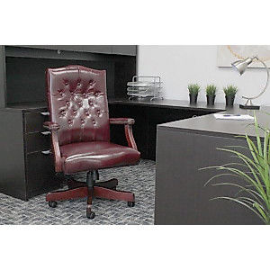 Boss Office Products Classic Executive Caressoft Chair with Mahogany Finish in Burgundy