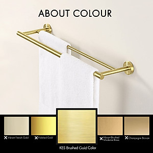 KES Brushed Gold Bathroom Hardware Set 4-Piece 24 Inch Double Towel Bar Toilet Paper Holder Hand Towel Holder Robe Hook Stainless Steel, LA20BZ-43