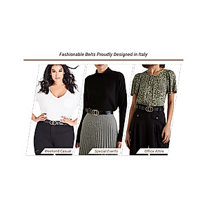 Patrica Fiore Fashion Leather Belt For Women - Design in Italy Double Buckle Belt Leather(M), Black