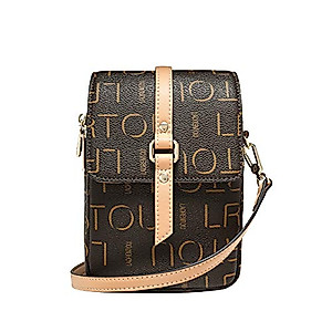 LAORENTOU Vegan Leather Small Crossbody Bags for Women Monogram Shoulder Bags, Leather Checkered Purse Mini Crossbody Cell Phone Bags (01 Brown)