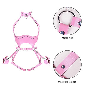 Waist Garter belt Punk Full body harness for women Photography Dance Rock Halloween Leather cage Chest strap set (Pink)