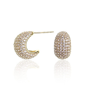 Sonateomber Chunky Gold Open Hoop Earrings for Women, Small Sparkly Diamond CZ Huggie Stud Prom Party Jewelry