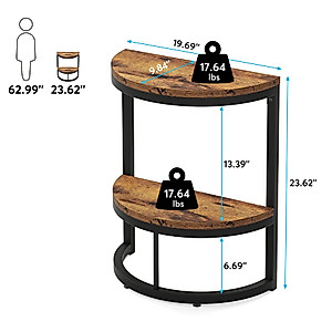 Tribesigns 2-Tier End Table Semi Circle, Small Half Round Side Table with Storage Shelf, Wood Accent Table Slim C Table for Sofa Couch, Living Room, Bedroom, Small Space, Easy Assembly, Rustic Brown