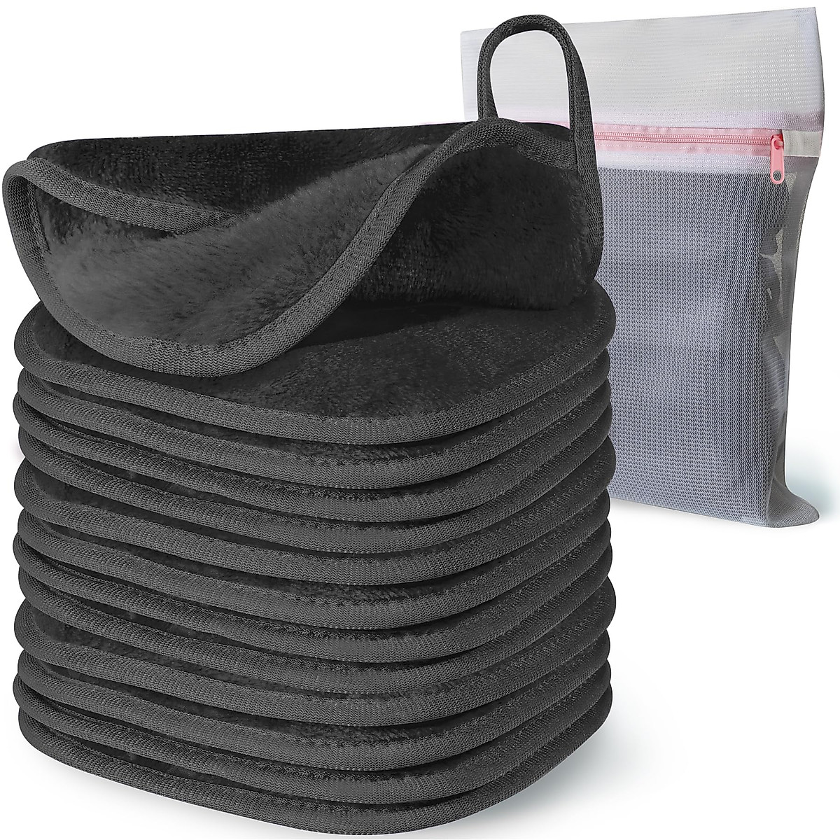 Makeup Remover Cloth, 6" x 6" Makeup Remover Towels Reusable Face Cloth for Washing Face, Makeup Remover Pads Microfiber Face Washcloth with Mesh Bag, 12 Pack, Grey