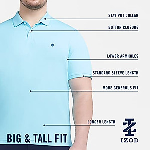 IZOD Men's Big and Tall Advantage Performance Solid Polo, Black, 2X-Large Tall