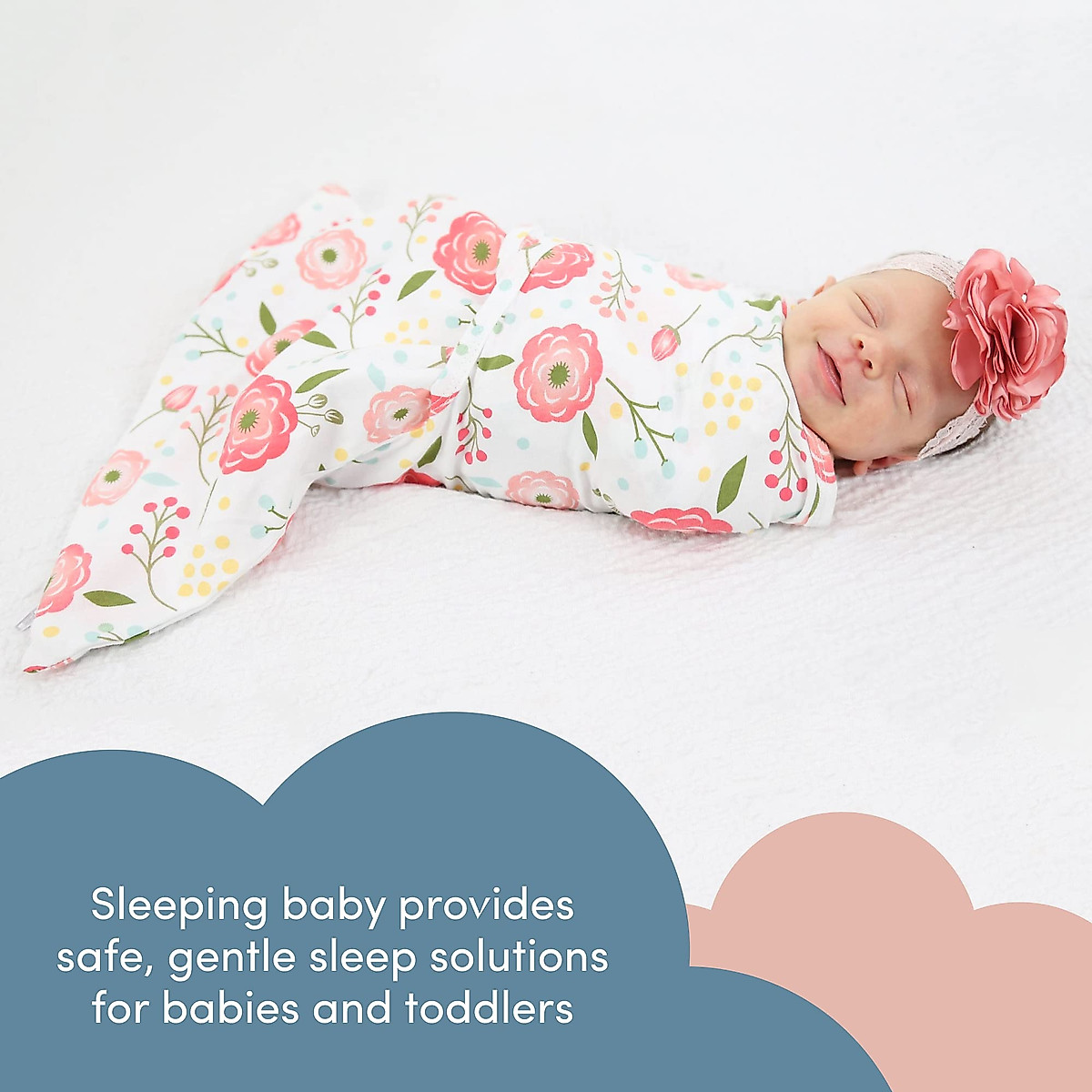 SleepingBaby Zippy Swaddle - Baby Swaddle Blanket with Convenient Bottom Zipper - Pink Poppy - Small/Medium