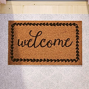Flash Furniture Harbold Indoor/Outdoor Coir Doormat - Natural Background with Black Welcome Message - 18" x 30" - Non-Slip Backing