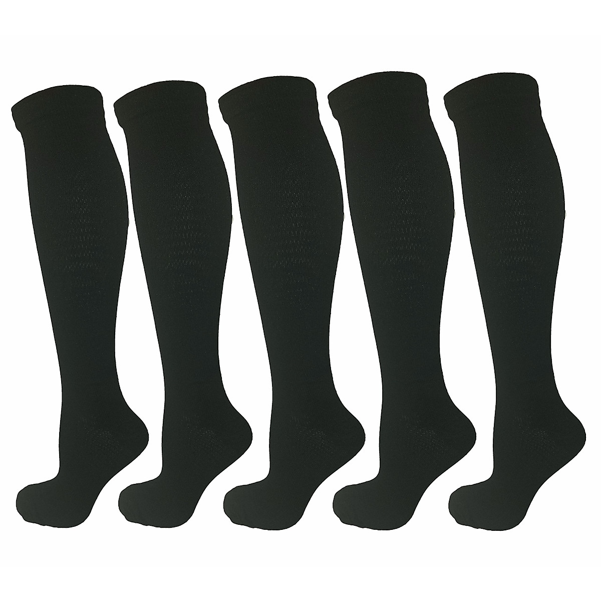 5 Pair Pack Knee-High Youth Compression Socks for Athletics; Basketball, Baseball, Softball, Soccer, Football, Running, Cross Country, MTB, Sports. Gift Set; All Black, Small-Fits ages 5-8