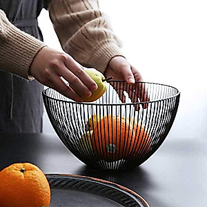 Cq acrylic Metal Wire Fruit Basket,Large Round Storage Baskets for Bread,Metal Wire Bread Fruit Bowl Vegetable Stand Holder for Snacks,Modern Fruit Bowl Decorate Kitchen Counter,Black