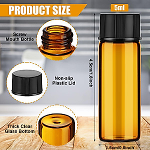 Tanlade 100 Pcs 5ml (1/6 Oz) Small Glass Bottles Essential Oil Bottle with Plastic Screw Caps and Funnel Plastic Pipettes Empty Refillable Sample Bottles for Liquid Preservation Storage(Amber)