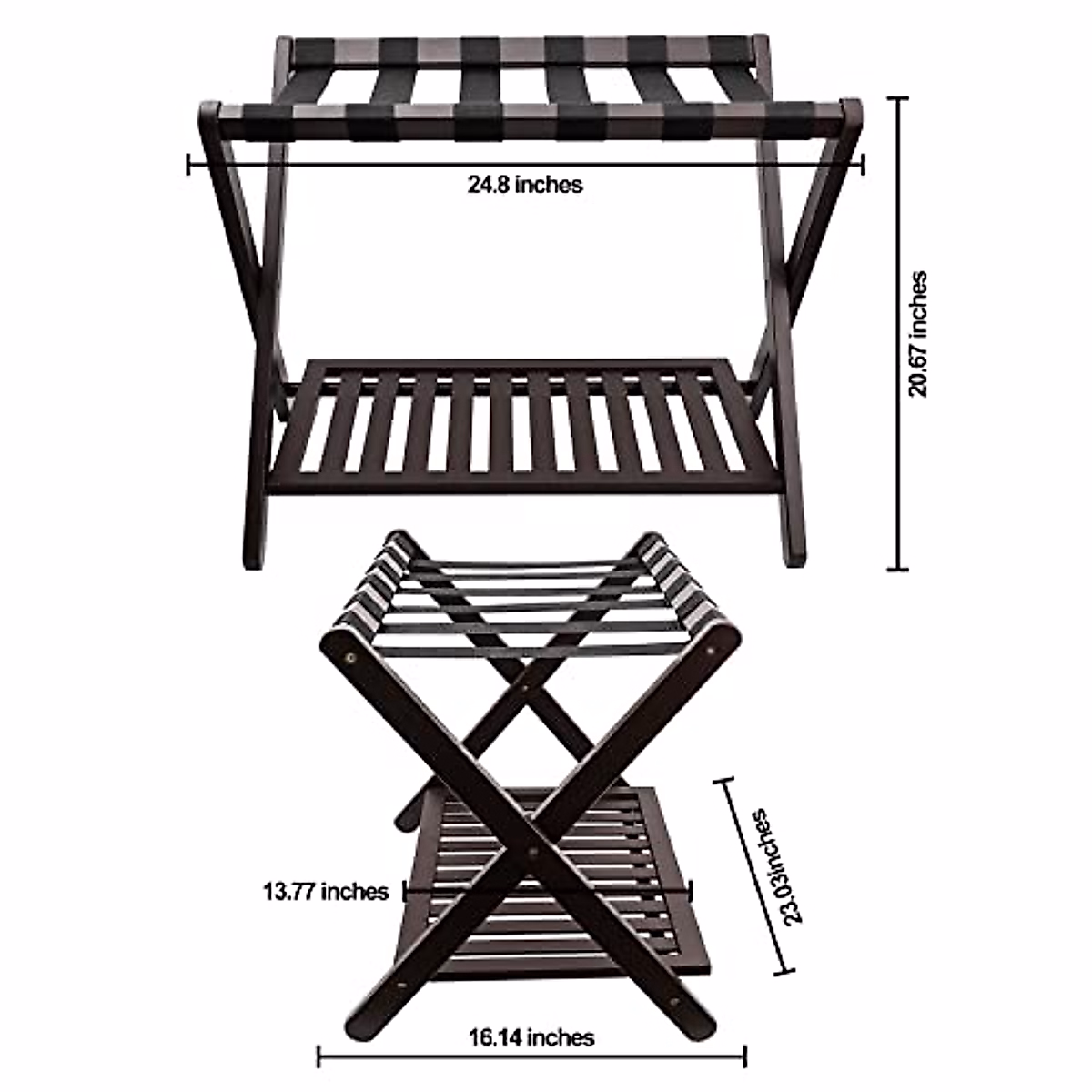 Purbambo Luggage Rack, Bamboo Folding Luggage Rack Suitcase Stand with Storage Shelf for Home Bedroom Guest Room - Brown